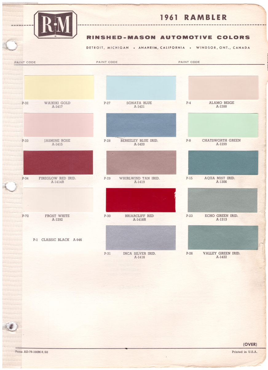 1960's AMC/Rambler Paint Colors – 66 Auto Color