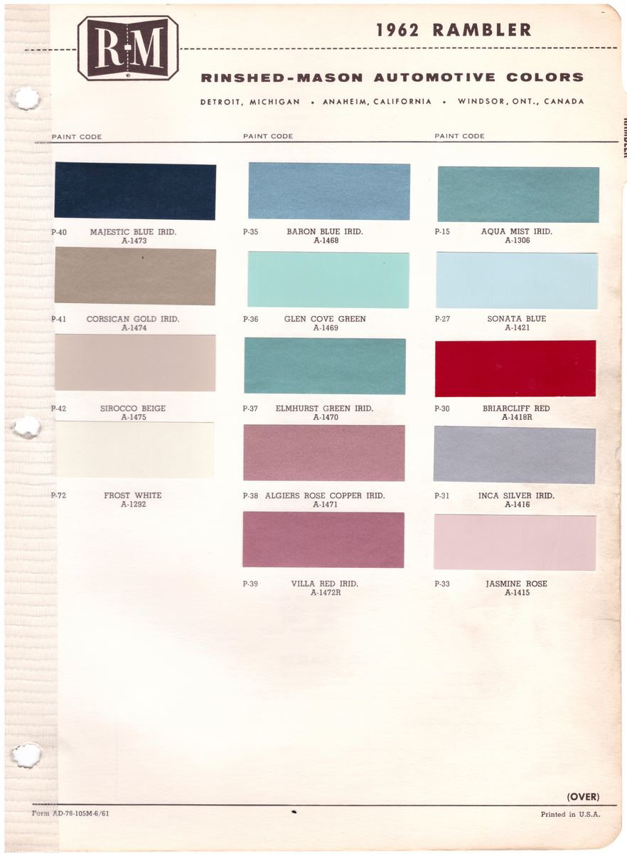1960's AMC/Rambler Paint Colors – 66 Auto Color