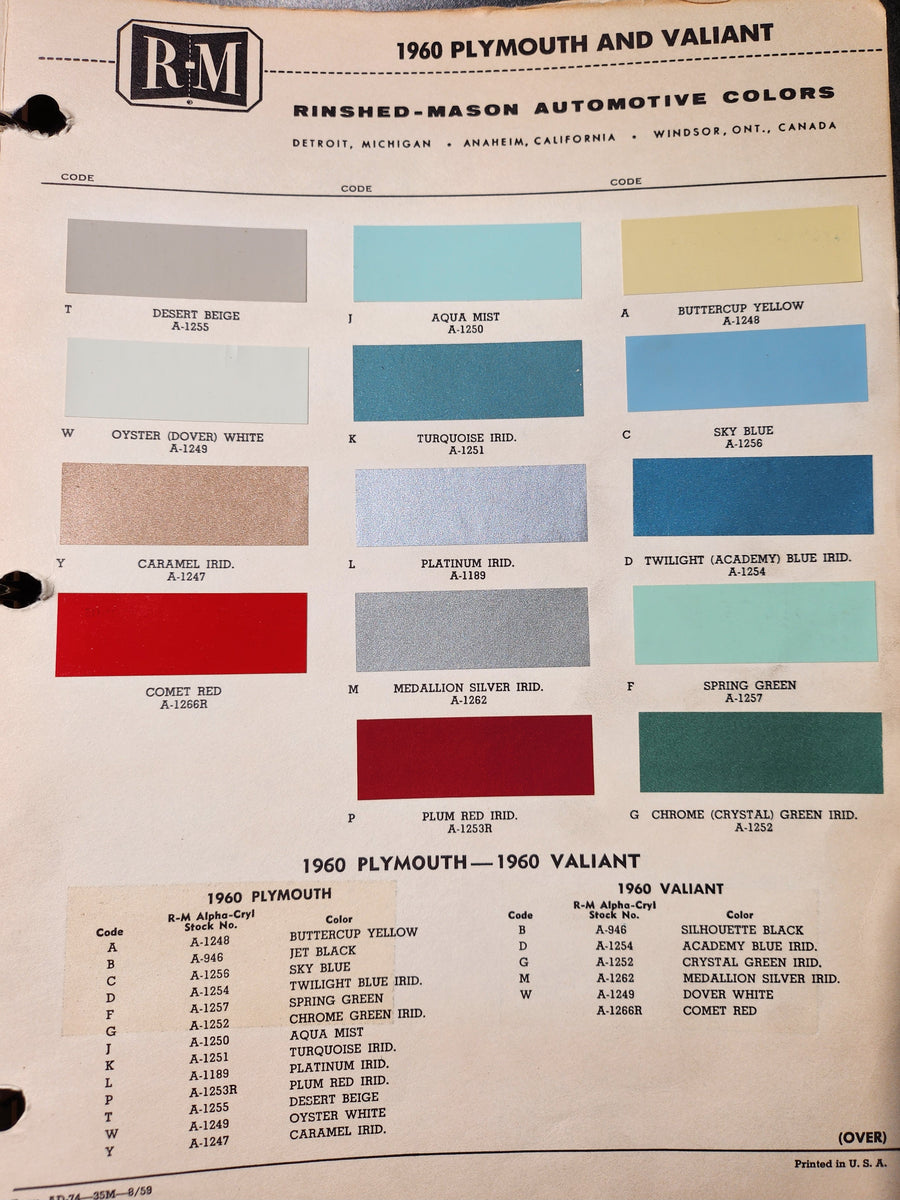 1960-1969 Plymouth/Valiant Paint Colors – 66 Auto Color