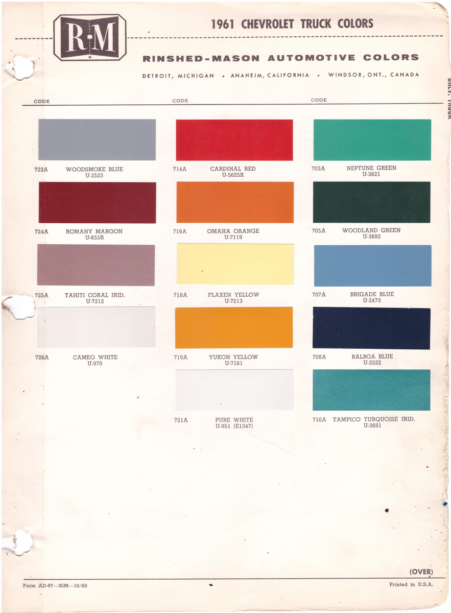 1960's Chevrolet/GMC Truck Paint Colors – 66 Auto Color