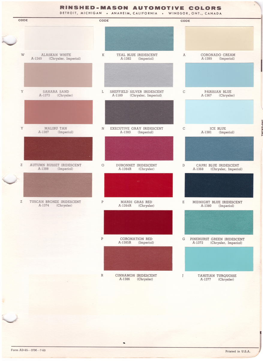 1960's Chrysler/Imperial Paint Colors – 66 Auto Color