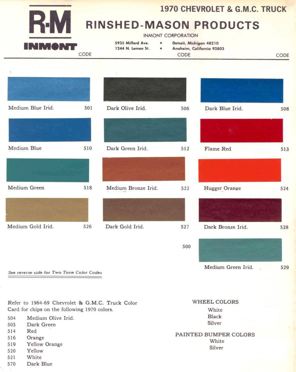 1970's Chevrolet/GMC Truck Paint Colors – 66 Auto Color