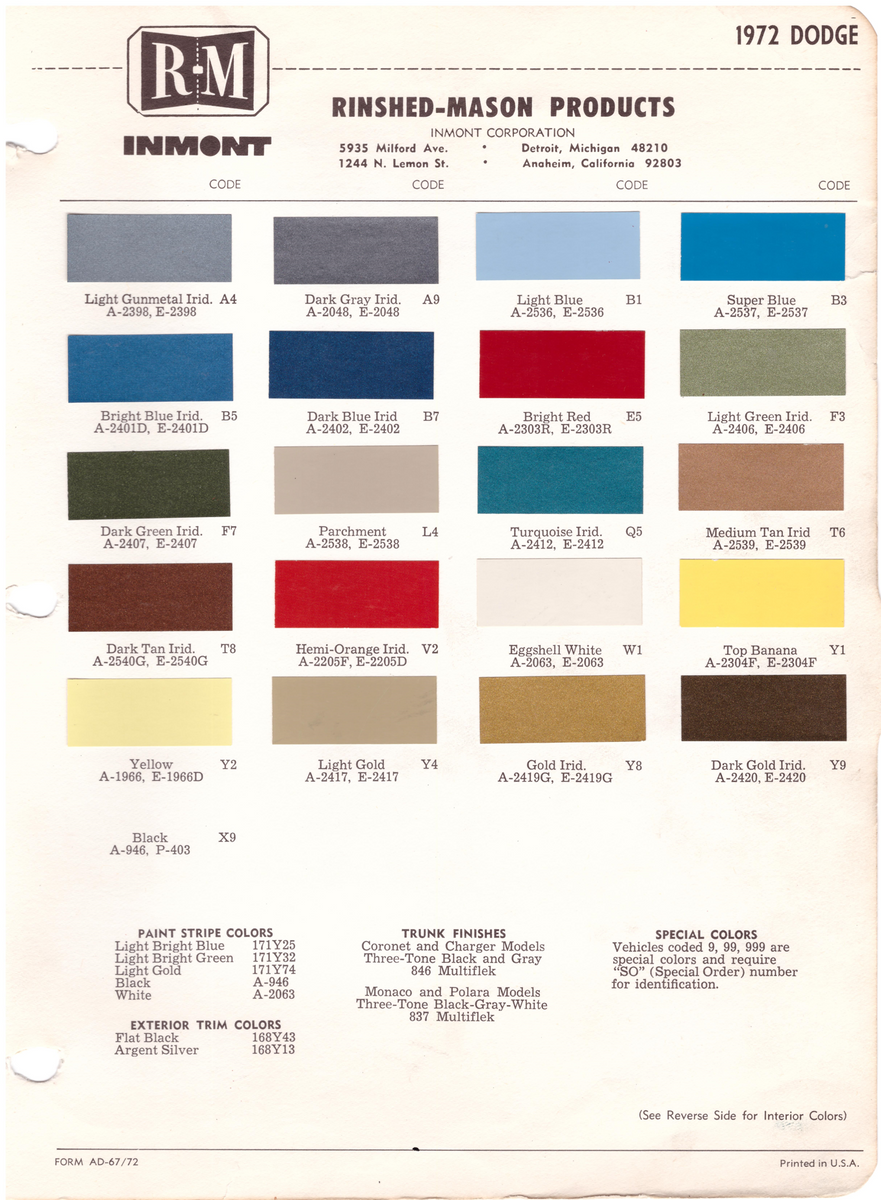 1970's Dodge Paint Colors – 66 Auto Color