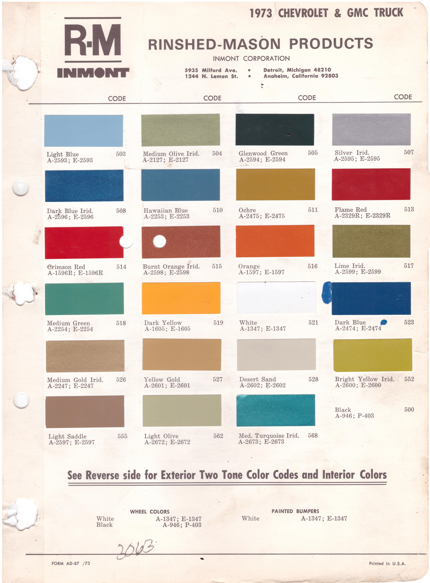 1970's Chevrolet/GMC Truck Paint Colors – 66 Auto Color