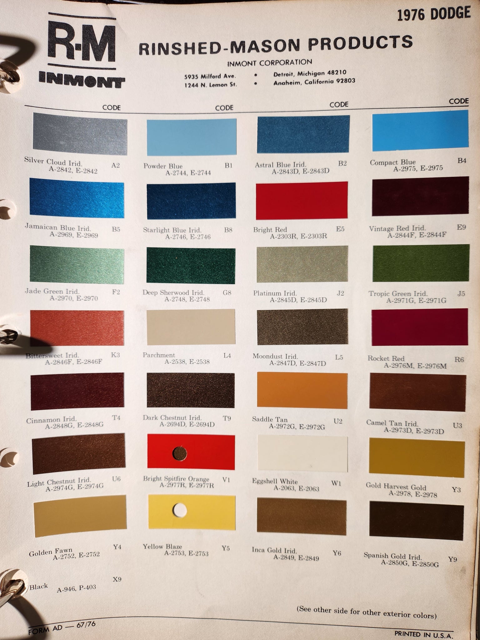 1970's Dodge Paint Colors – 66 Auto Color