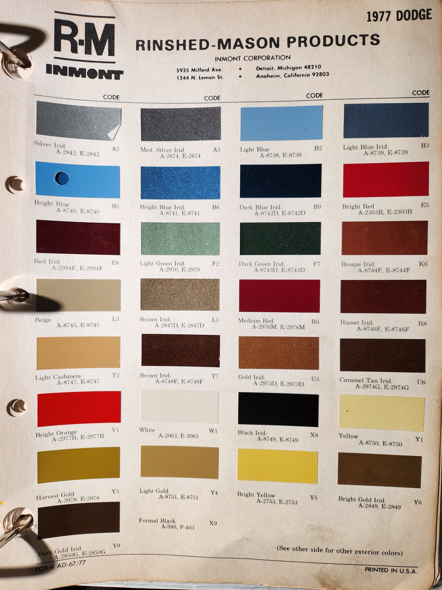 1970's Dodge Paint Colors – 66 Auto Color