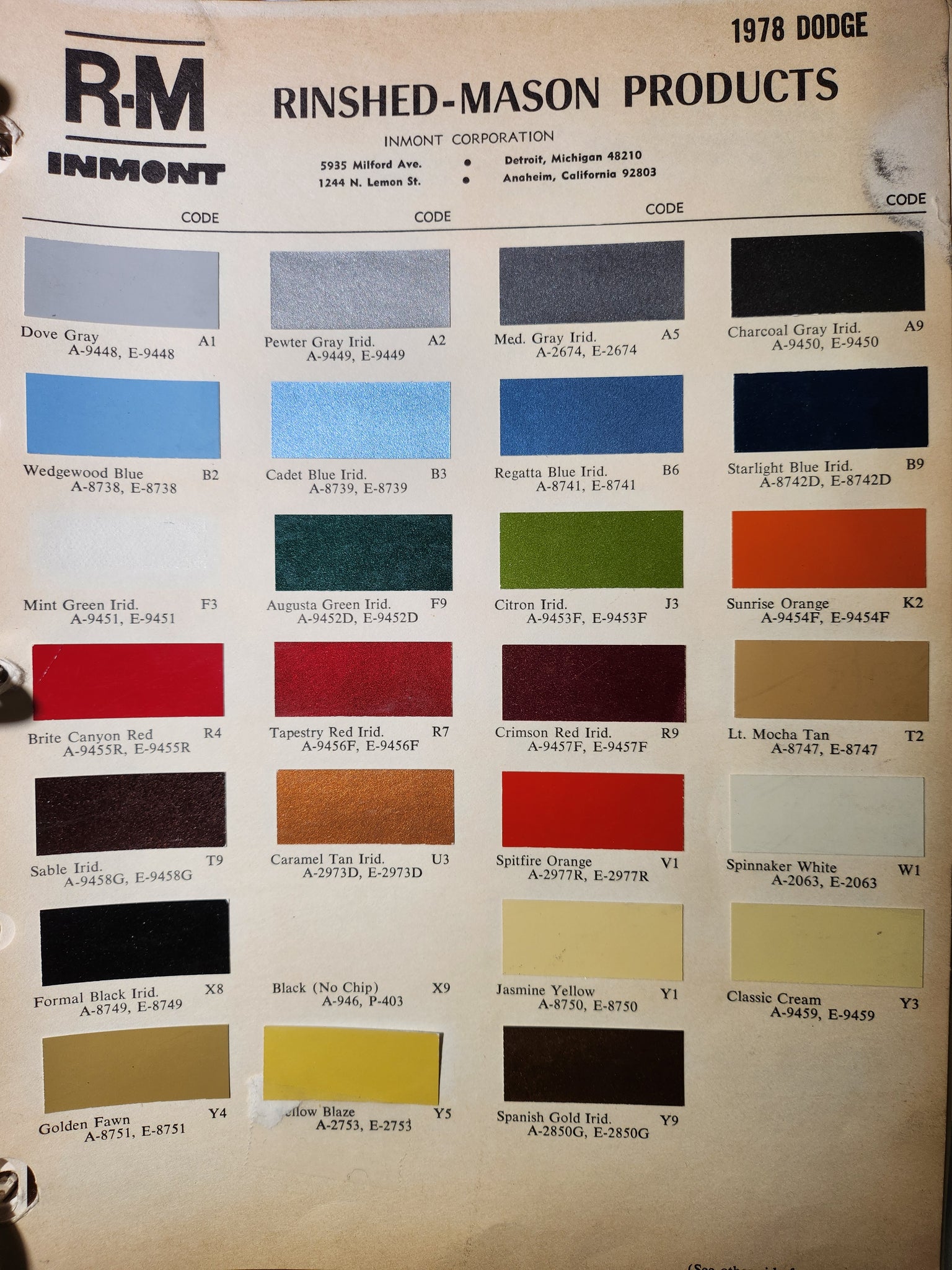 1970's Dodge Paint Colors – 66 Auto Color