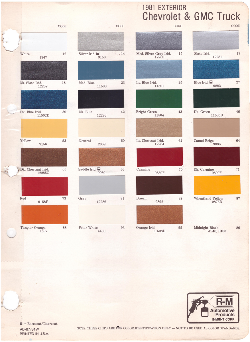 1980's Chevrolet/GMC Truck Paint Colors – 66 Auto Color