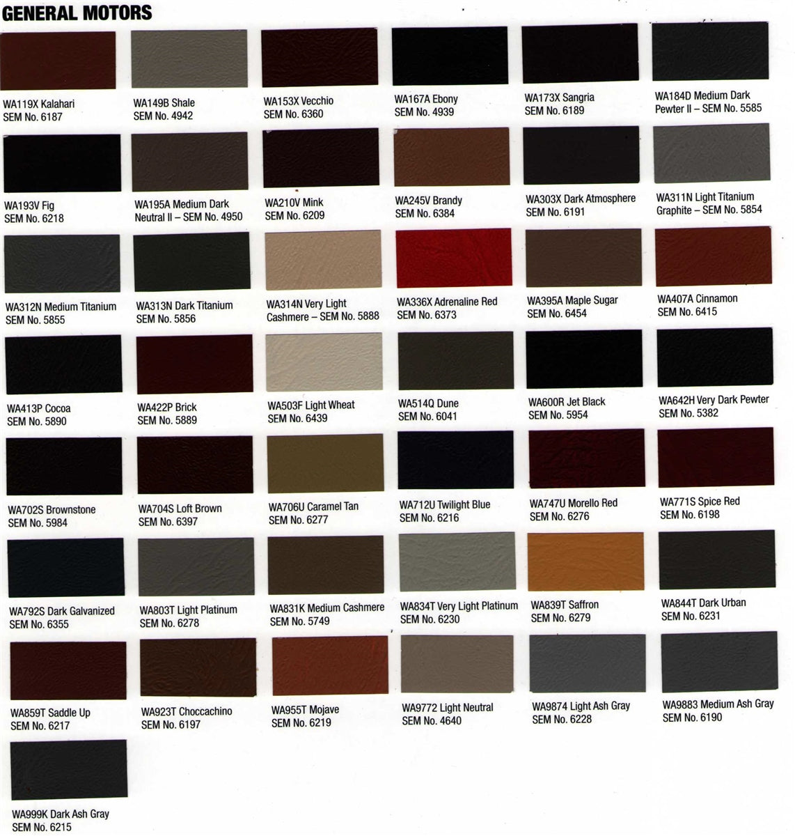 Interior Upholstery Paint GM - Chevrolet 2016 – 66 Auto Color